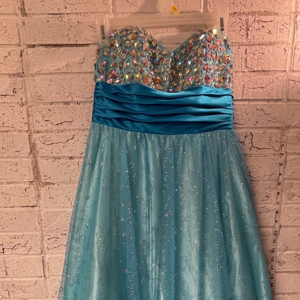 Dresses By Deb Blue Embellished Strapless Princess Pr… - Gem